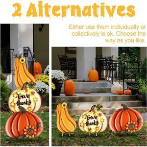Accents | 3 Pieces Metal Fall Pumpkins Garden Yard Signs Stakes 39 Inch ...
